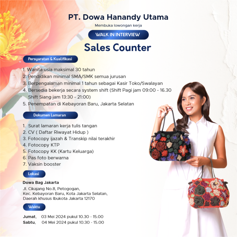 Lowongan Kerja Sales Counter - Store Leader di PT. Dowa Hanandy Utama ...