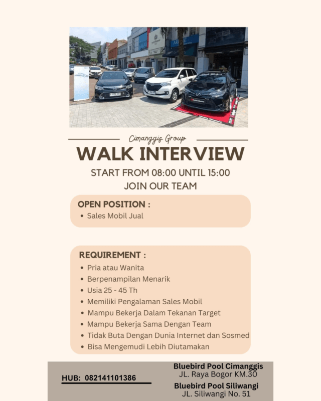 Lowongan Kerja Sales Mobil Jual di Bluebird Pool Cimanggis - JakartaKerja