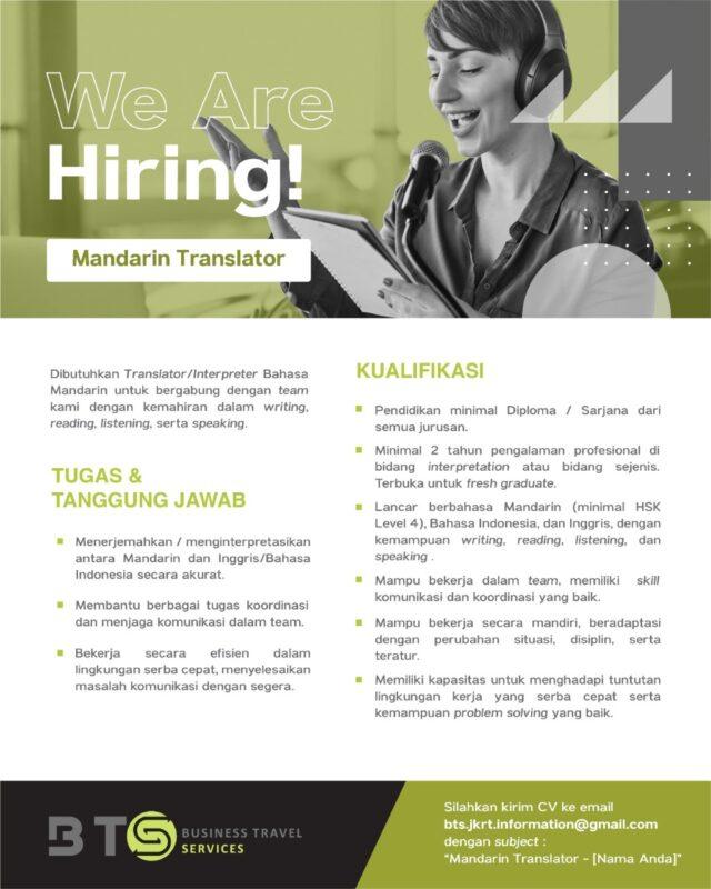 Lowongan Kerja Mandarin Translator - HR Requirement Staff di PT. Bina Tafiya Semesta - JakartaKerja