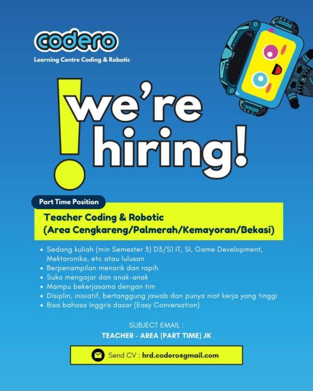 Lowongan Kerja Teacher Coding & Robotic di Codero Education - JakartaKerja