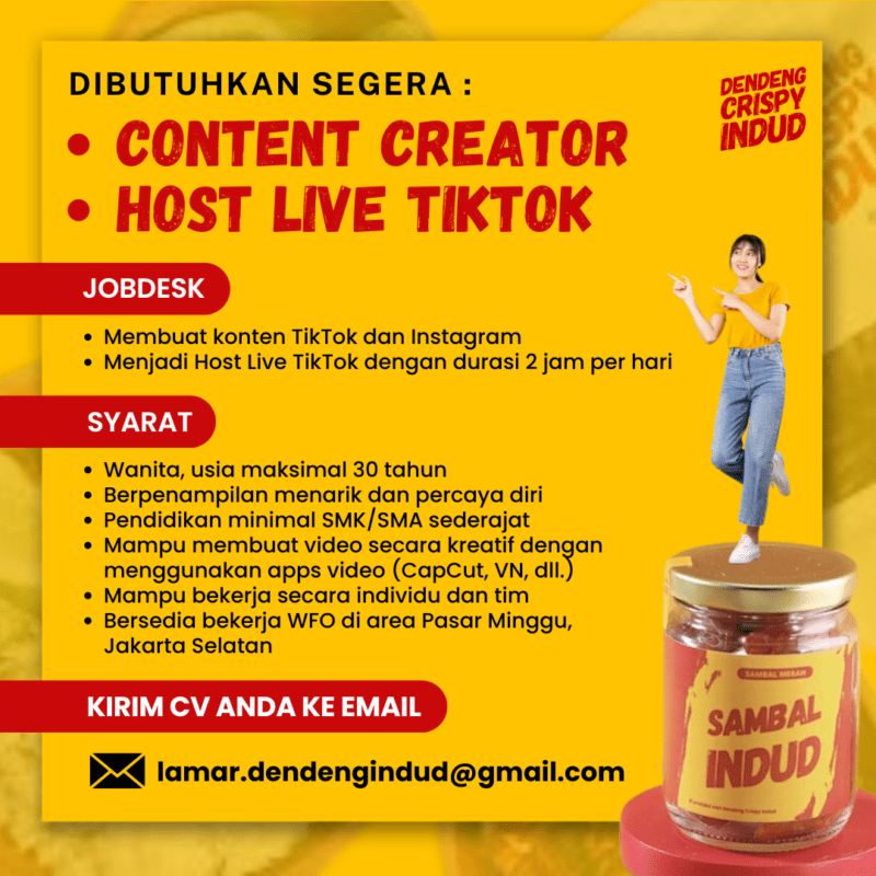 Lowongan Kerja Content Creator - Host Live TikTok di Dendeng Crispy ...