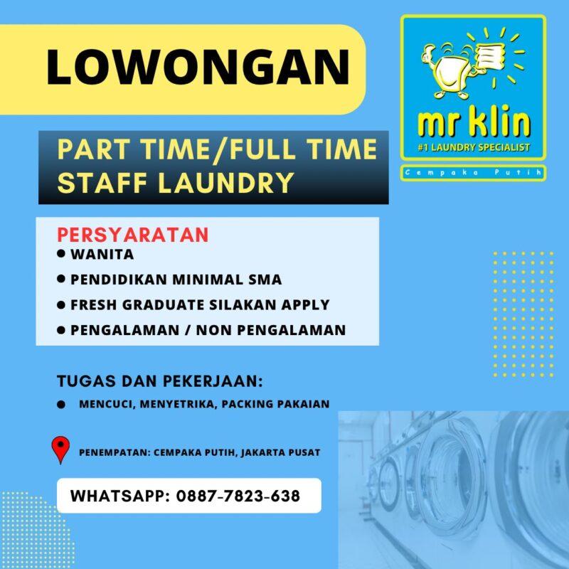 Lowongan Kerja Staff Laundry di Mr Klin - JakartaKerja