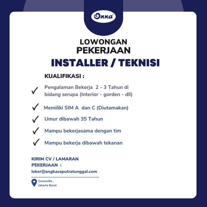 Lowongan Kerja Installer/ Teknisi di PT. Angkasa Putra Tunggal - JakartaKerja