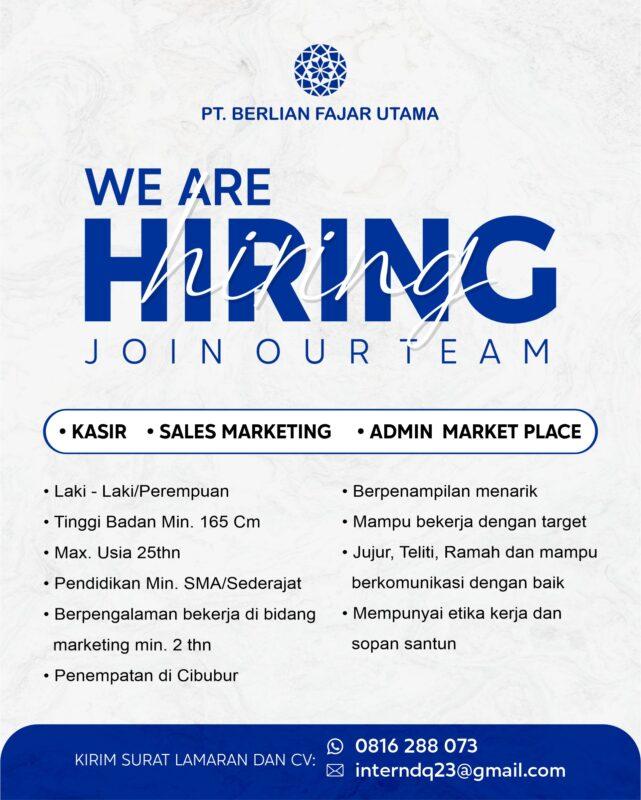 Lowongan Kerja Kasir - Sales Marketing - Admin Market Place di PT. Berlian Fajar Utama ...