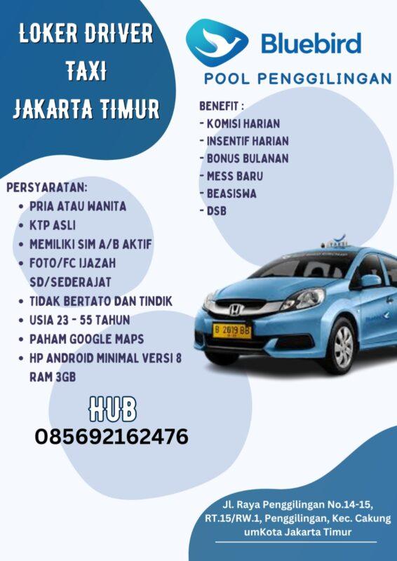 Lowongan Kerja Driver Taxi di Bluebird Pool Penggilingan - JakartaKerja