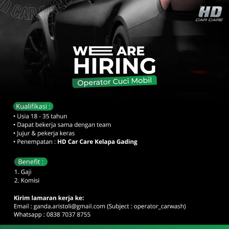 Lowongan Kerja Operator Cuci Mobil di HD Car Care - JakartaKerja