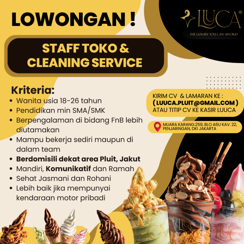 Lowongan Kerja Staff Toko - Cleaning Service di Luuca - JakartaKerja