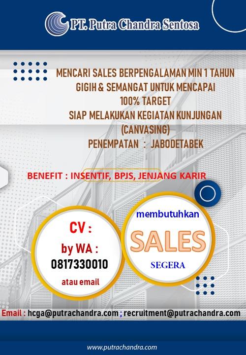 Lowongan Kerja Sales di PT. Putra Chandra Sentosa - JakartaKerja