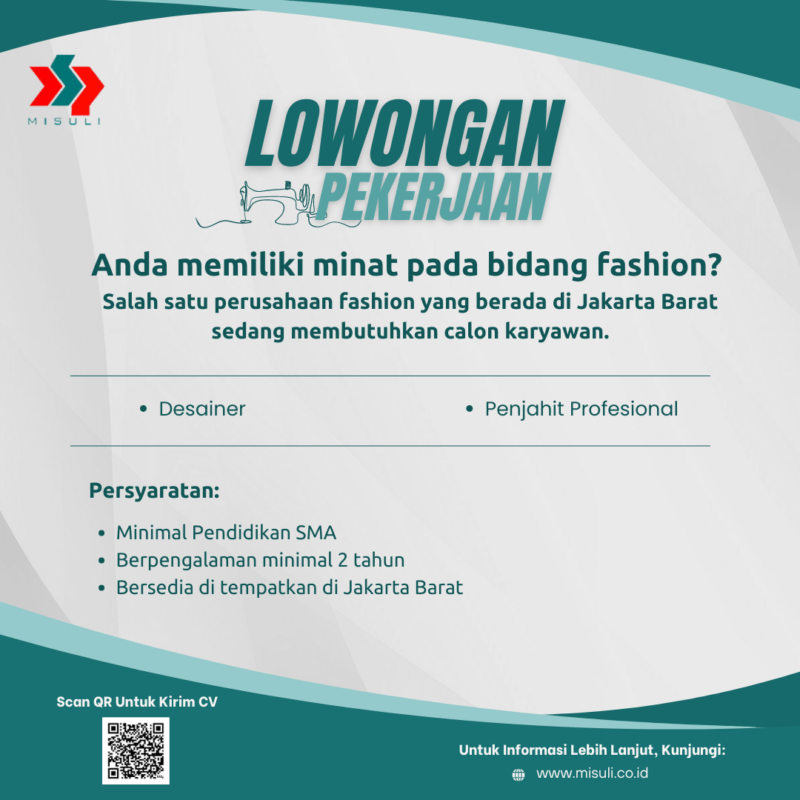 Lowongan Kerja Desainer - Penjahit Profesional - Manager Keuangan - Manager Operasional ...