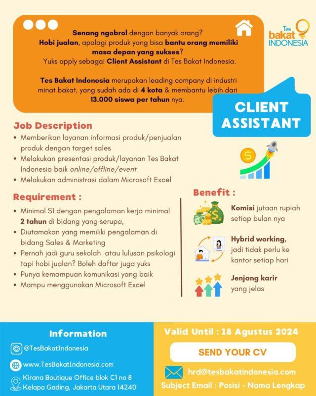Lowongan Kerja Client Assistant (Sales Team) - Client Care - Digital ...