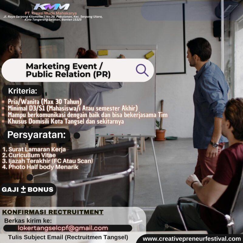 Lowongan Kerja Marketing Event / Public Relation (PR) di PT. Kreasi Muda Mahakarya - JakartaKerja