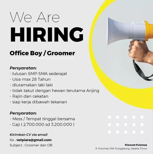 Lowongan Kerja Office Boy/ Groomer di Praktek Dokter Hewan PiaraVet ...