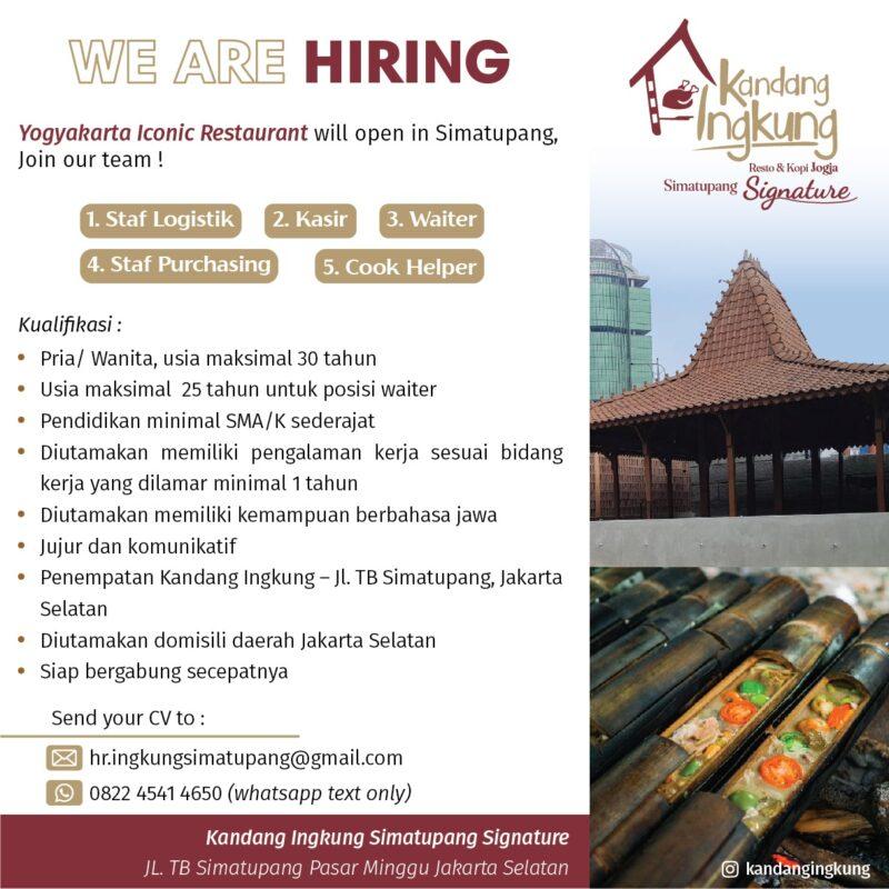 Lowongan Kerja Staf Logistik - Kasir - Waiter - Staf Purchasing - Cook Helper - Staff Accounting ...