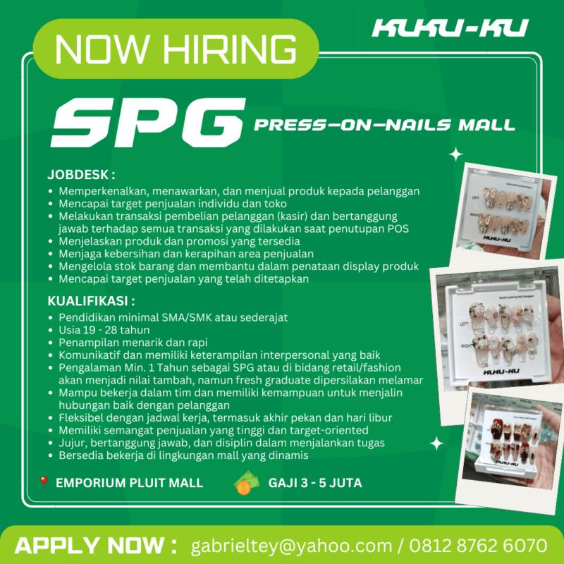 Lowongan Kerja SPG Press On Nails Mall di Kuku Ku - JakartaKerja