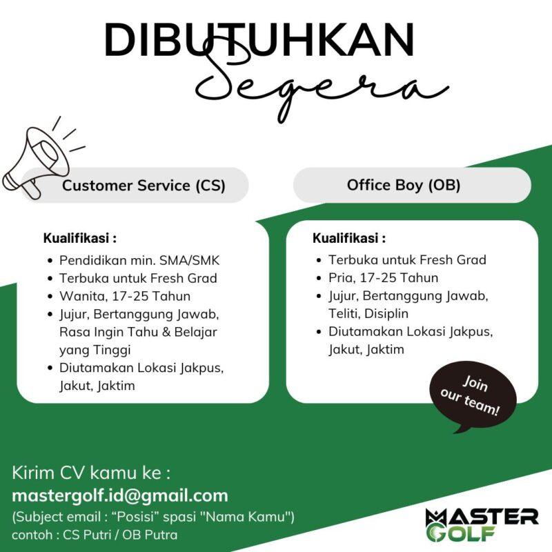 Lowongan Kerja Customer Service (CS) - Office Boy (OB) di MasterGolf ...