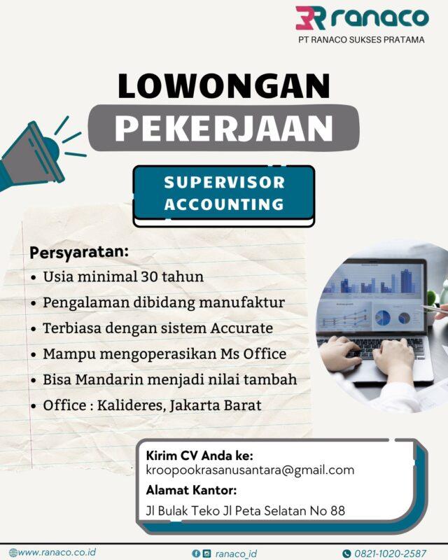 Lowongan Kerja Supervisor Accounting di PT. Ranaco Sukses Pratama ...