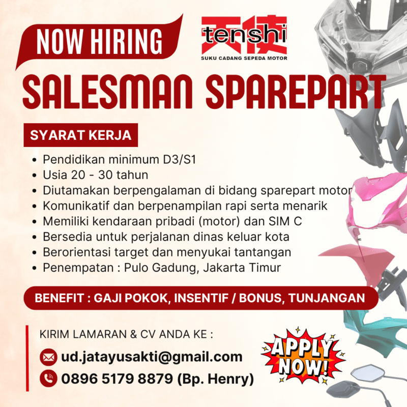 Lowongan Kerja Salesman Spare Part Motor di UD. Jatayu Sakti - JakartaKerja