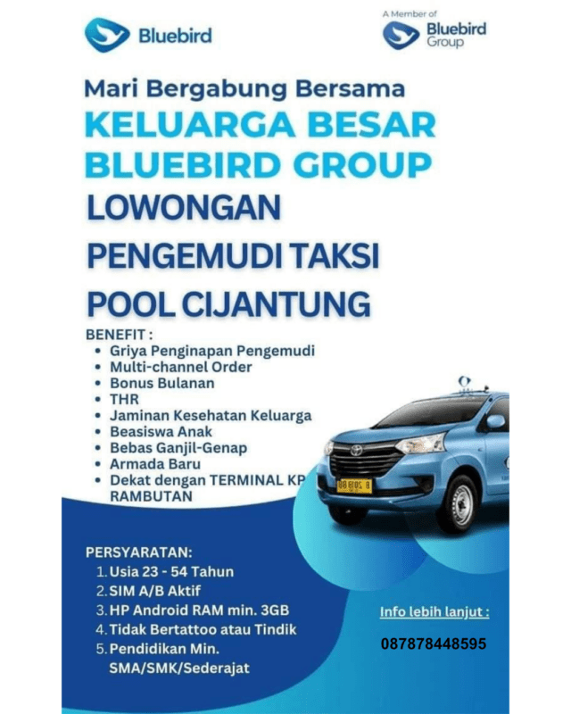 Lowongan Kerja Driver di PT. Bluebird Group Pool Cijantung - JakartaKerja