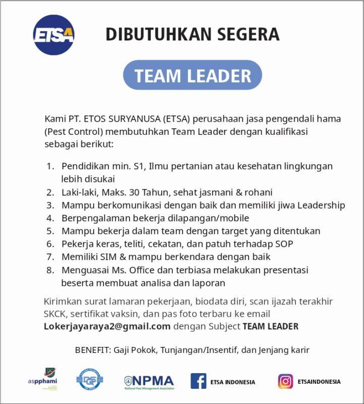 Lowongan Kerja Team Leader - Telemarketing - Secretary - Sales di Etsa ...