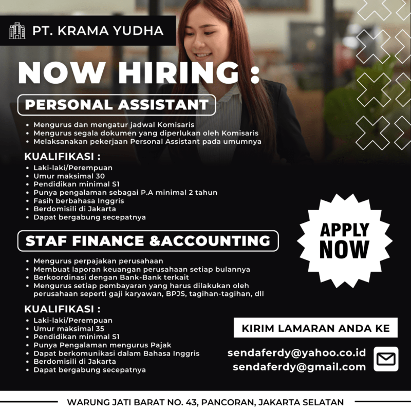 Lowongan Kerja Personal Assistant - Finance Accounting di PT. Krama Yudha - JakartaKerja