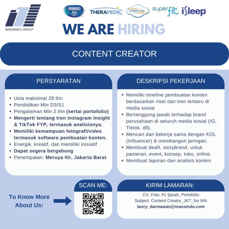 Lowongan Kerja Content Creator - Host Live Streaming di PT. Massindo Karya Prima - JakartaKerja