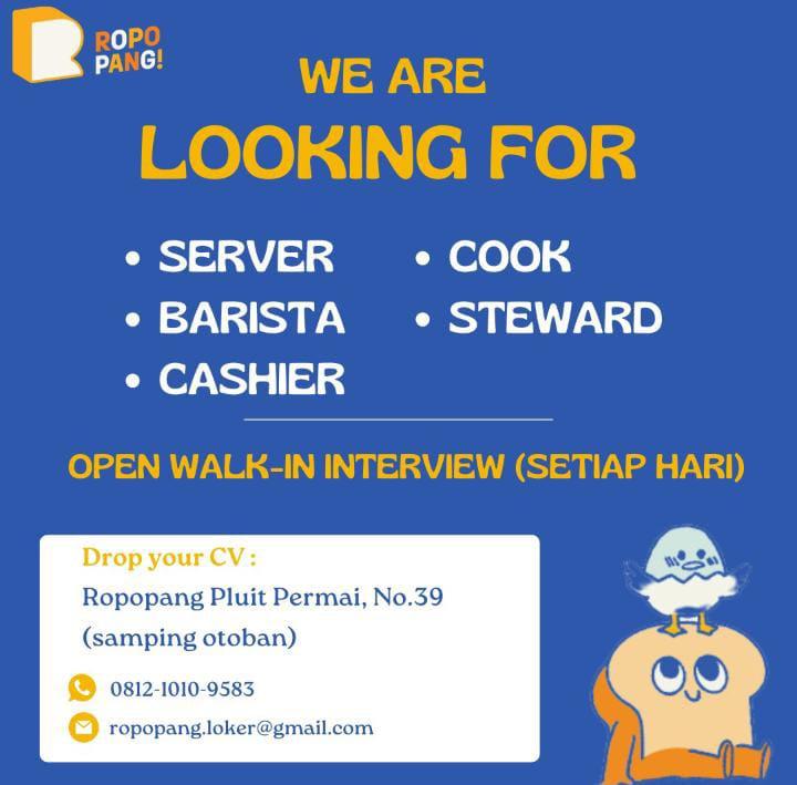 Lowongan Kerja Server - Barista - Cashier - Cook - Steward di Ropopang ...