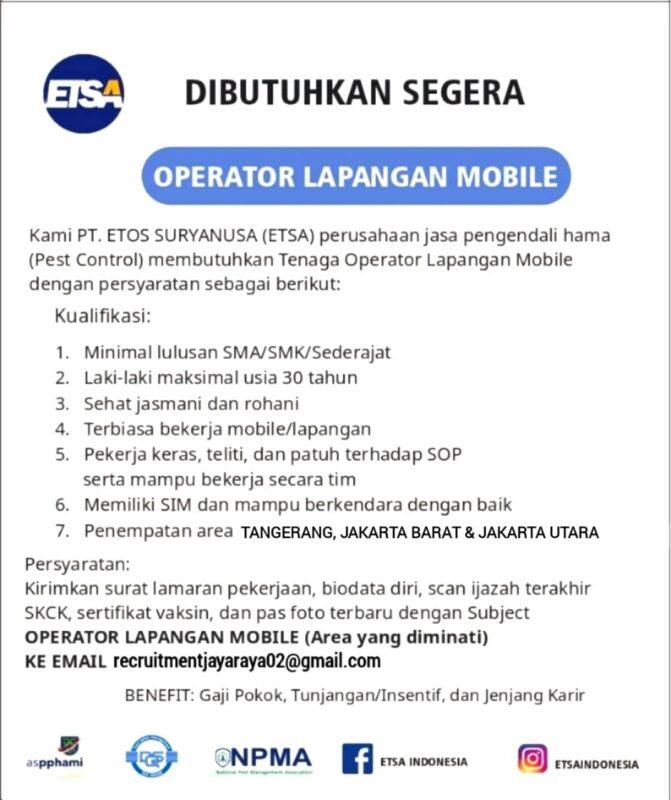 Lowongan Kerja Operator Lapangan Standby - Operator Lapangan Mobile di ...