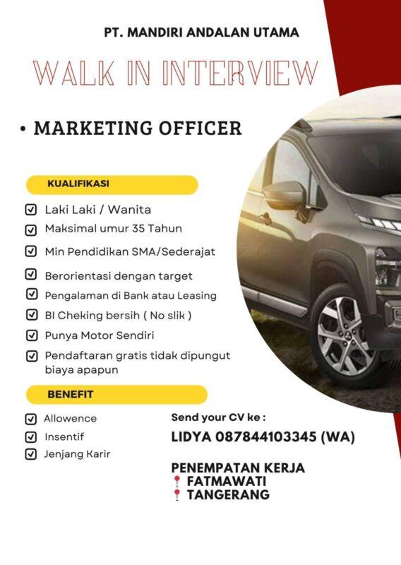 Lowongan Kerja Marketing Officer di PT. Mandiri Andalan Utama ...