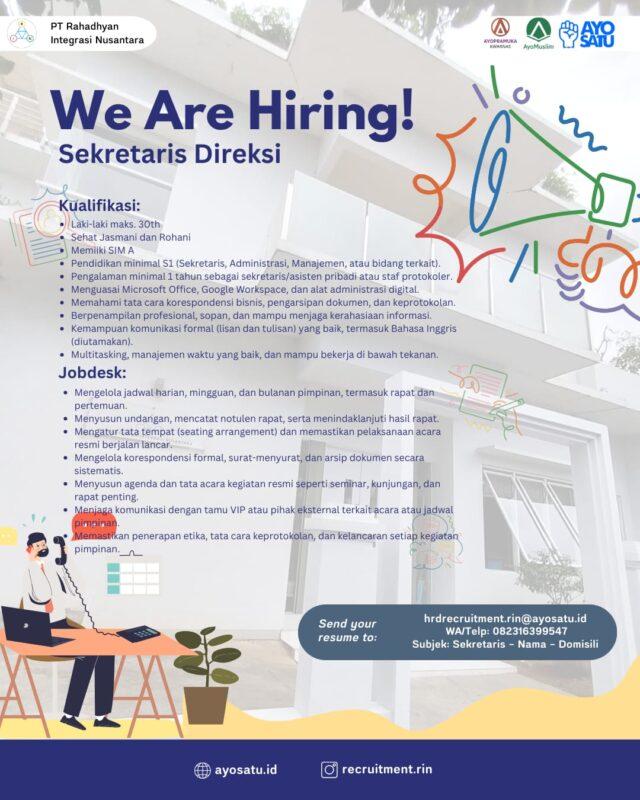 Lowongan Kerja Sekertaris Direksi - Marketing di PT. Rahadhyan Integrasi Nusantara - JakartaKerja