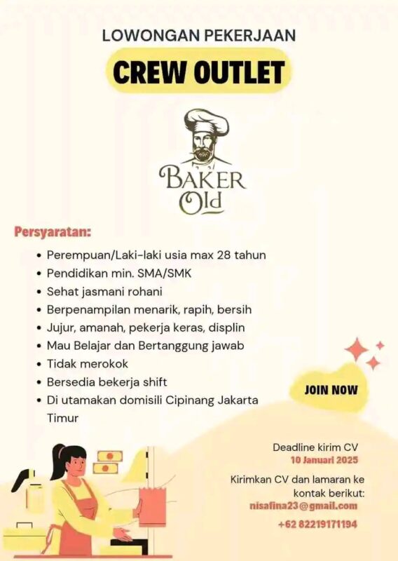 Lowongan Kerja Crew Outlet di Baker Old - JakartaKerja