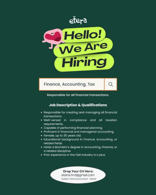 Lowongan Kerja Finance, Accounting, Tax - Marketing Officer di Etera ...