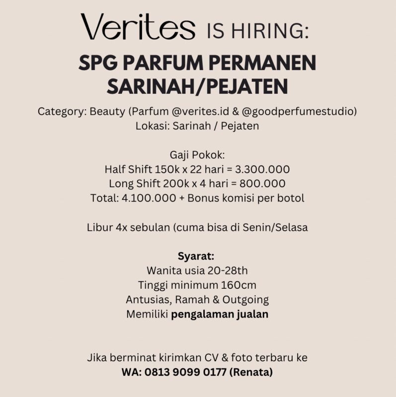 Lowongan Kerja SPG Parfum Permanen di PT. Artha Inti Mentari - JakartaKerja