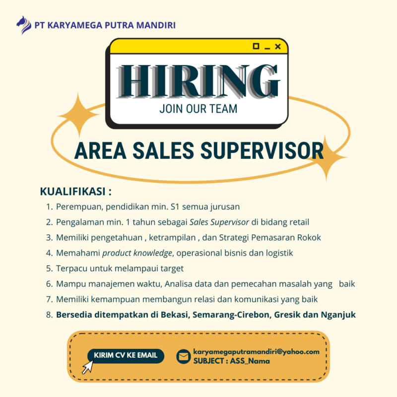 Lowongan Kerja Area Sales Supervisor - Driver Kanvas di PT. Karyamega ...