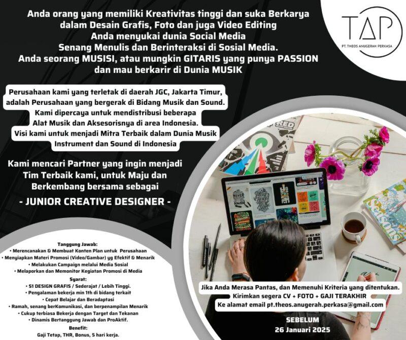 Lowongan Kerja Junior Creative Designer di PT. Theos Anugerah Perkasa - JakartaKerja