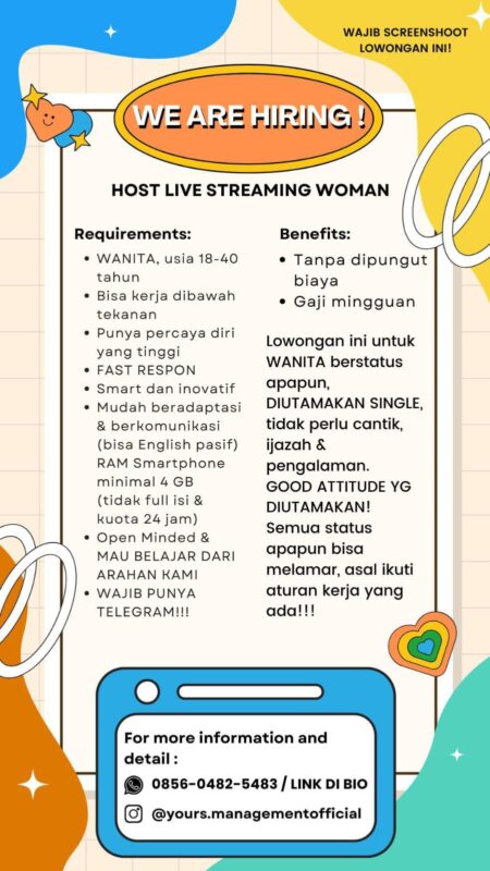 Lowongan Kerja Host Live Streaming Woman di Yours Management - JakartaKerja