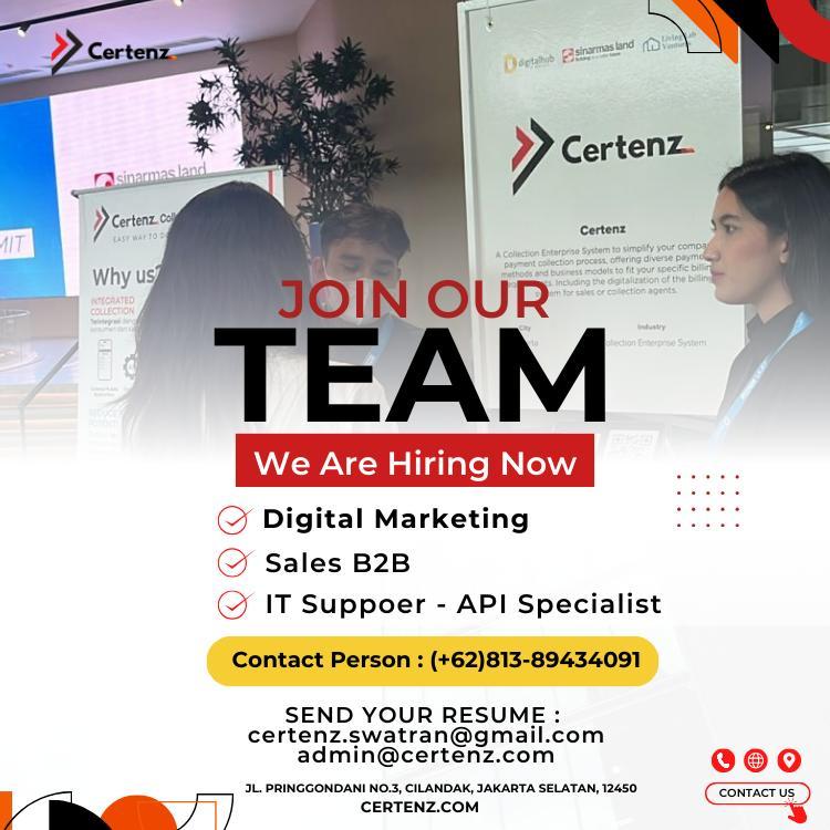 Lowongan Kerja Digital Marketing - Sales B2B - IT Support (API Specialist) di PT. Certenz ...