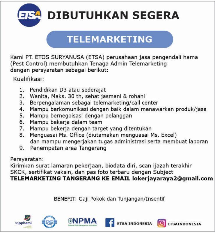 Lowongan Kerja Telemarketing - Sales - Operator Lapangan Standby ...