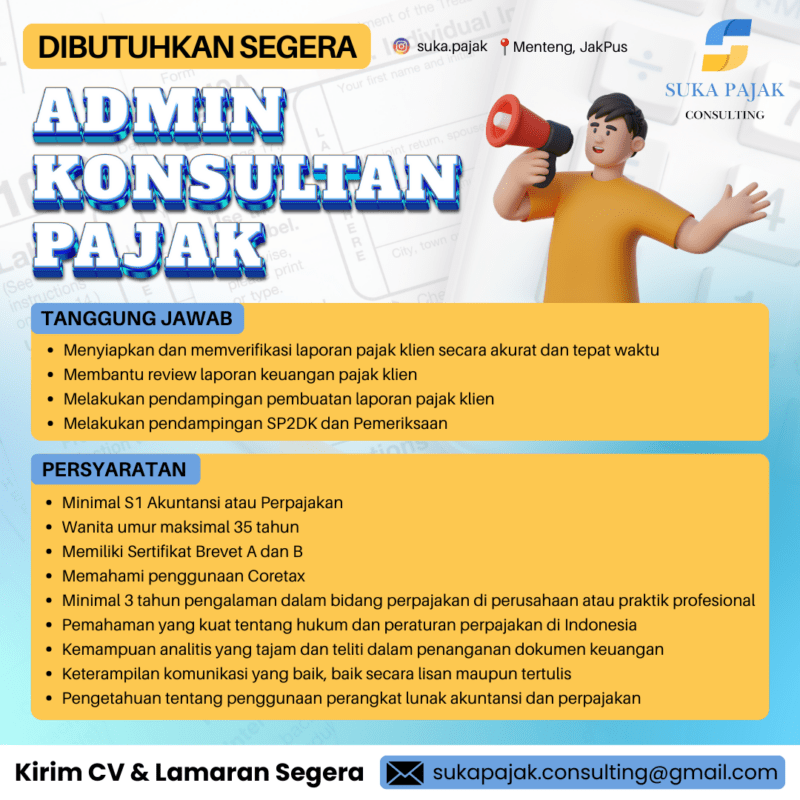 Lowongan Kerja Admin Konsultan Pajak di Suka Pajak Consulting - JakartaKerja