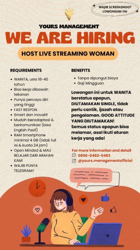 Lowongan Kerja Host Live Streaming Woman di Yours Management - JakartaKerja