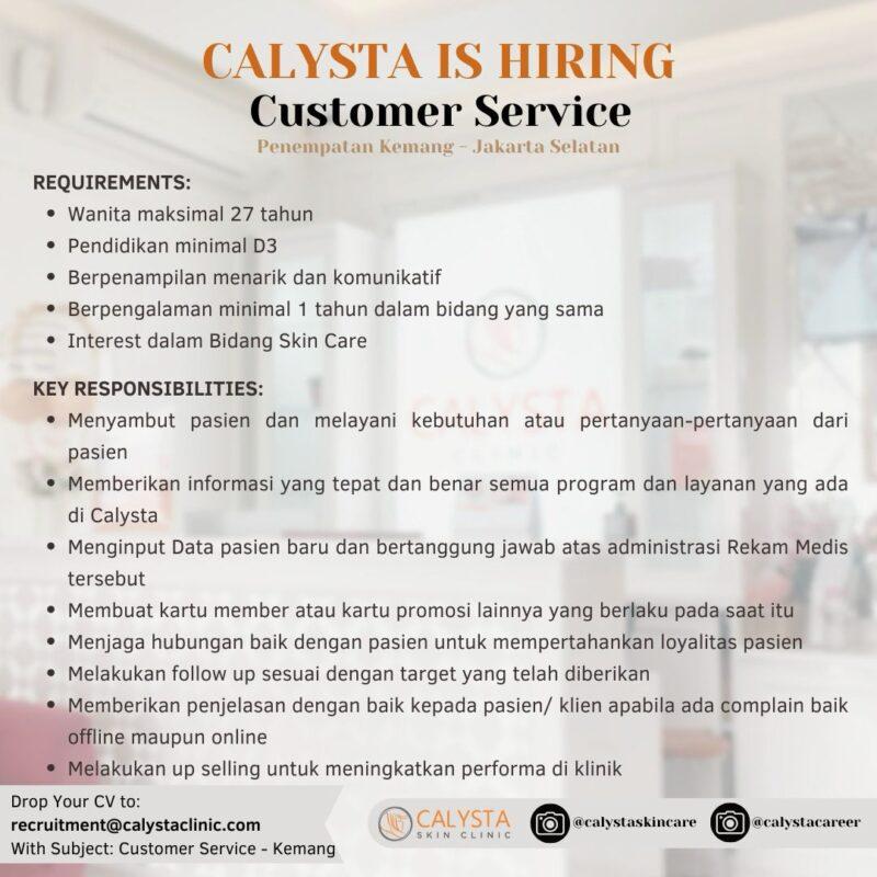 Lowongan Kerja Customer Service di PT. Calysta Prima Estetik (Calysta Skin Care) - JakartaKerja