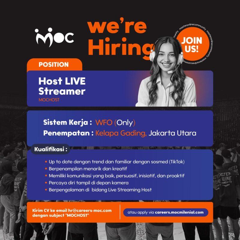 Lowongan Kerja Host Live Streamer - Social Media Specialist di PT. MOC ...