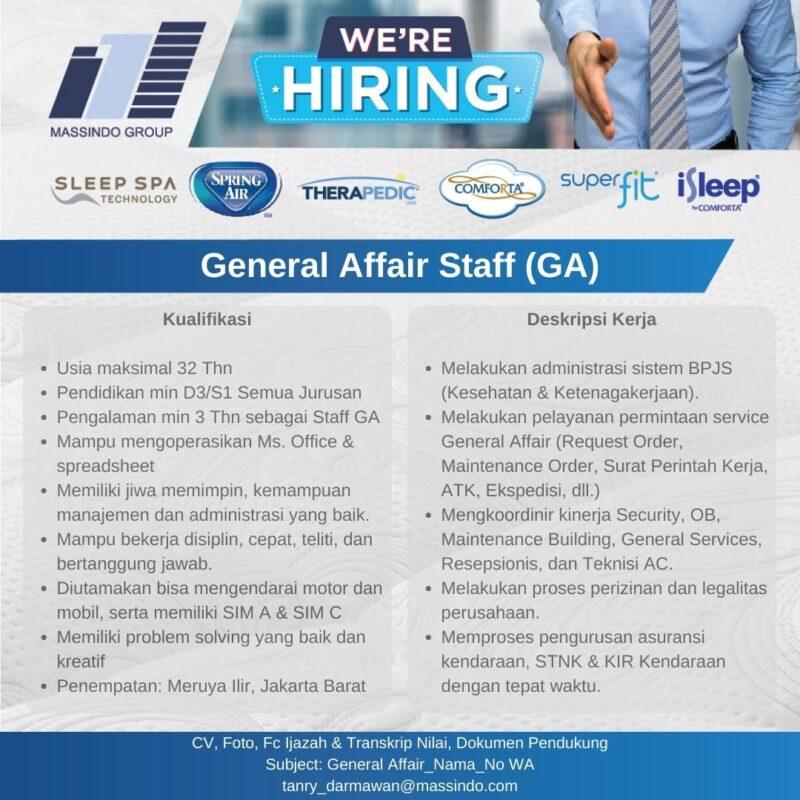 Lowongan Kerja General Affair Staff (GA) - Account Receivable Staff (AR) di PT. Massindo Karya ...