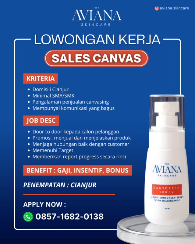 Lowongan Kerja Sales Canvas di Aviana Skincare - JakartaKerja