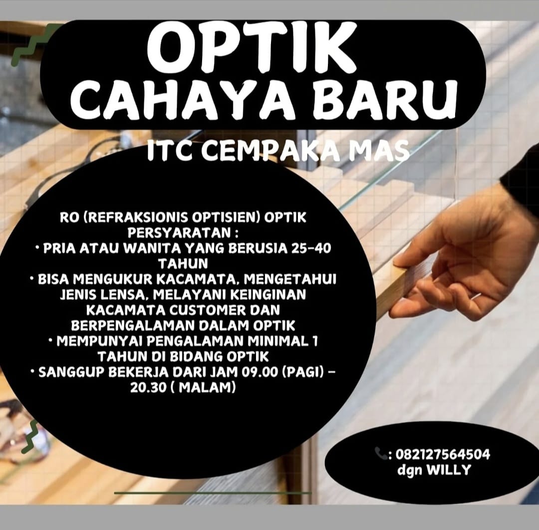Lowongan Kerja Refraksionis Optisien (RO) di Optik Cahaya Baru ...