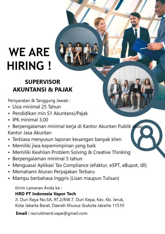 Lowongan Kerja Supervisor Akuntansi & Pajak di PT. Indonesia Vapor Tech ...