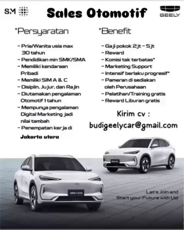 Lowongan Kerja Sales Otomotif di PT. Surya Mobility Auto - JakartaKerja