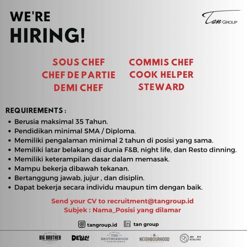 Lowongan Kerja Sous Chef - Chef De Partie - Demi Chef - Commis Chef ...