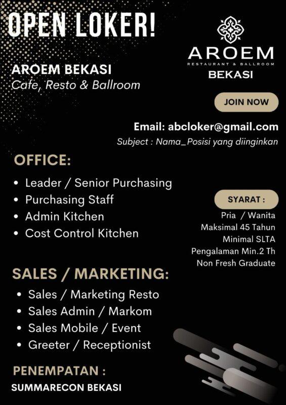 Lowongan Kerja Office - Sales/Marketing di Resto Aroem & Ballroom ...