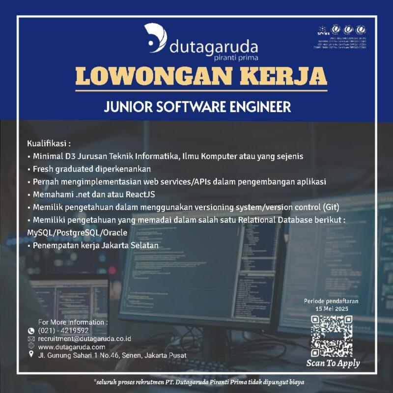 Lowongan Kerja Junior Software Engineer di Dutagaruda Piranti Prima - JakartaKerja