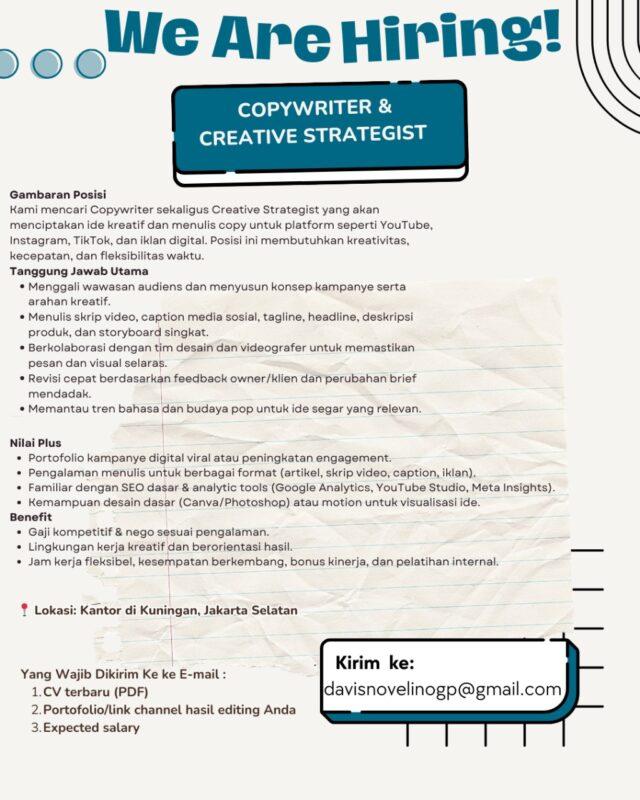 Lowongan Kerja Copywriter & Creative Strategist - Youtube & Social ...